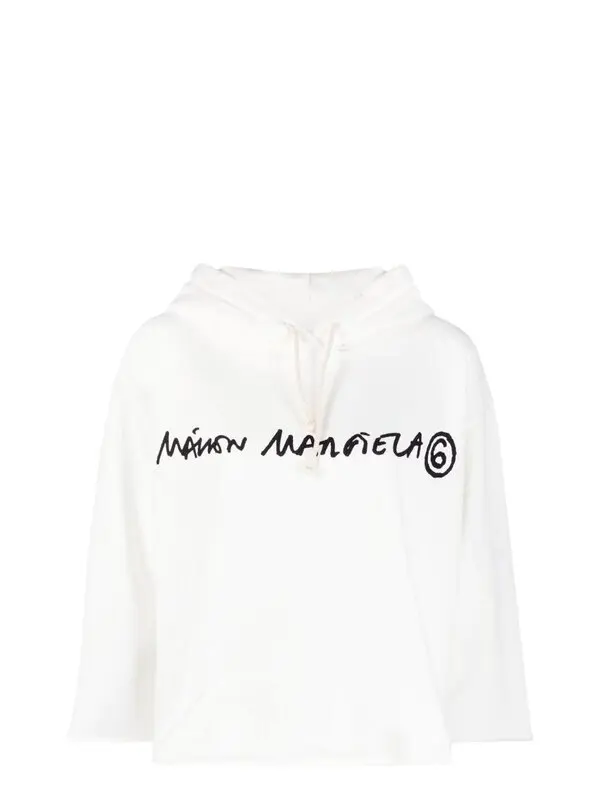 MAISON MARGIELA Cropped Logo Hoodie - White