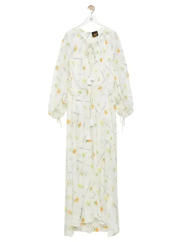 Loewe Viscose And Silk Floral Maxi Dress - White