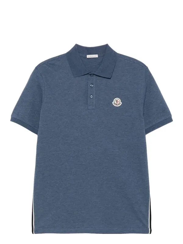 Moncler Logo Patch Short Sleeved Polo Shirt - Azure Blue