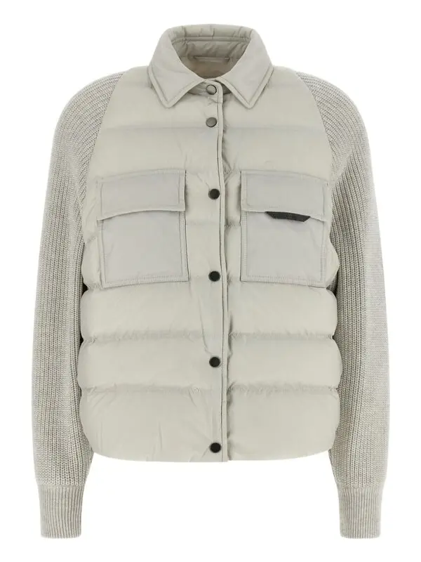 Brunello Cucinelli Down Jacket With Shirt Collar And Snap Closure - Grey