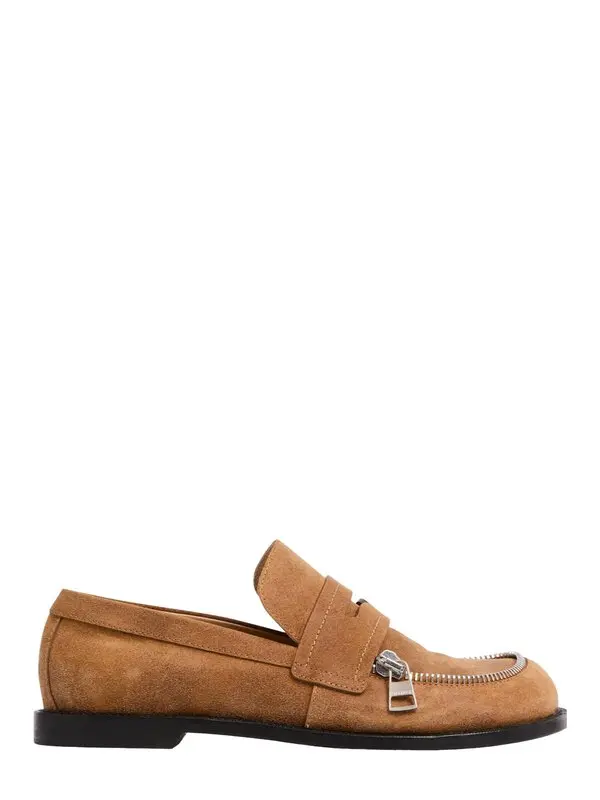 J.W.ANDERSON Suede Biker Moccasins With Zipper Detail - Ferruginous