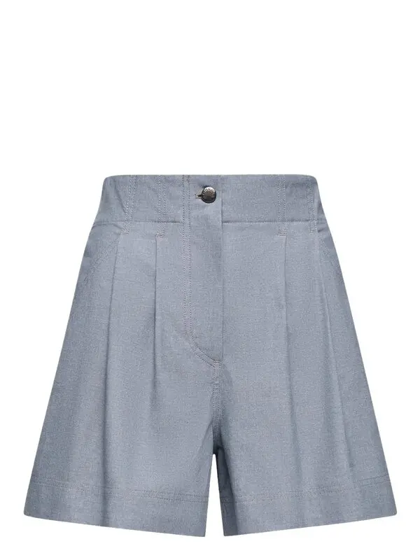Moncler Pleated High-rise Shorts - Light Blue