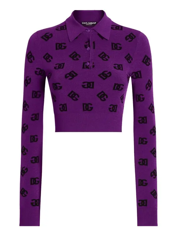 Dolce & Gabbana Cropped Polo Top With Logo Motif - Purple