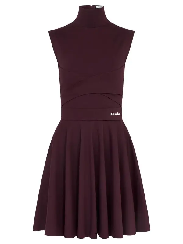 Alaïa Logo-embroidered Mock Neck Mini Dress - Black