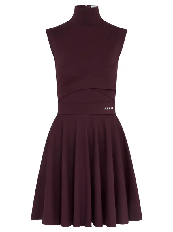 Alaïa Logo-embroidered Mock Neck Mini Dress - Black