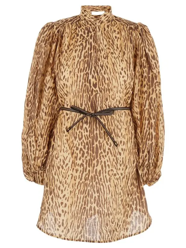Zimmermann Leopard Print Belted Midi Dress - Nude