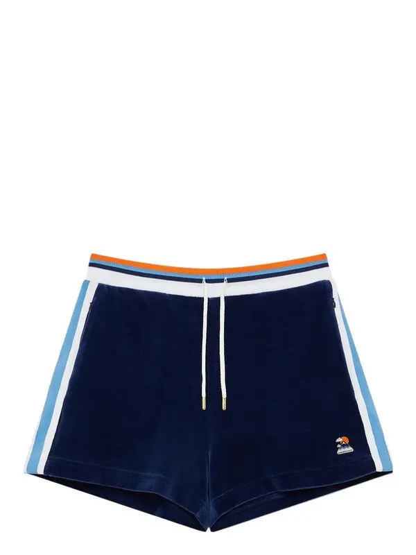 Casablanca Velour Drawstring Shorts With Side Stripe Detail - Black
