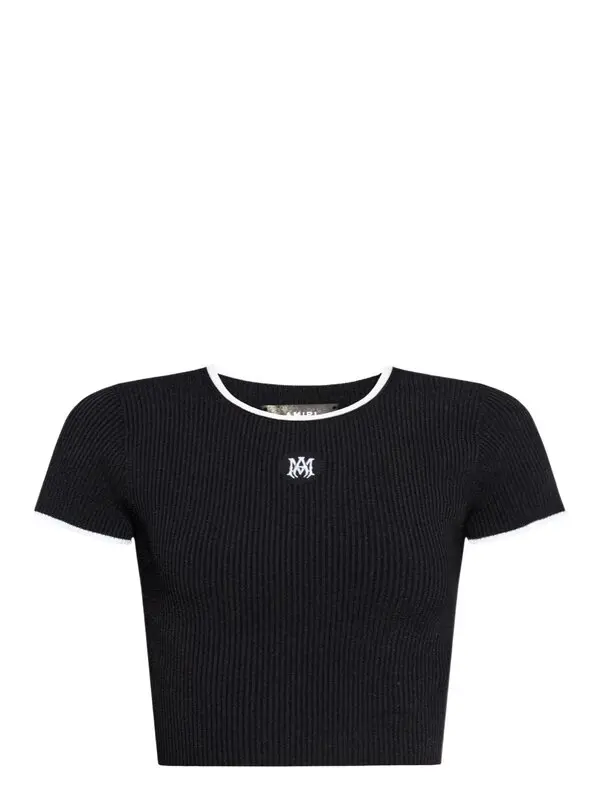 Amiri Ribbed Embroidered Logo Cropped Top - Black