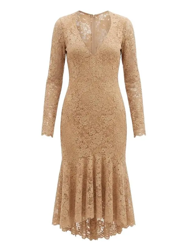Gucci Gg Flower Stretch Lace Dress - Camel