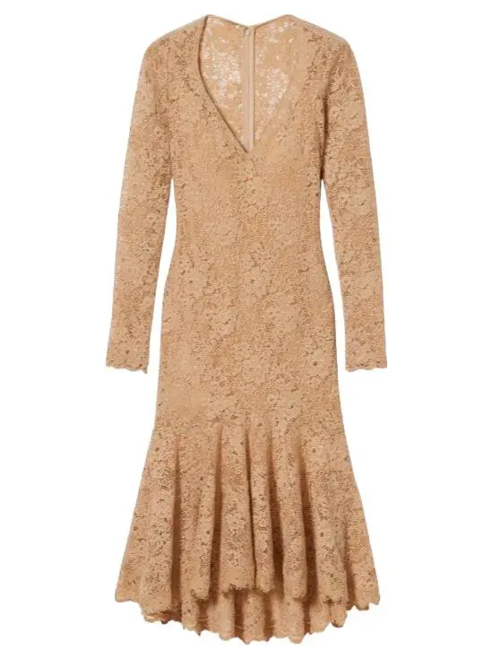 Gucci Gg Flower Stretch Lace Dress - Camel