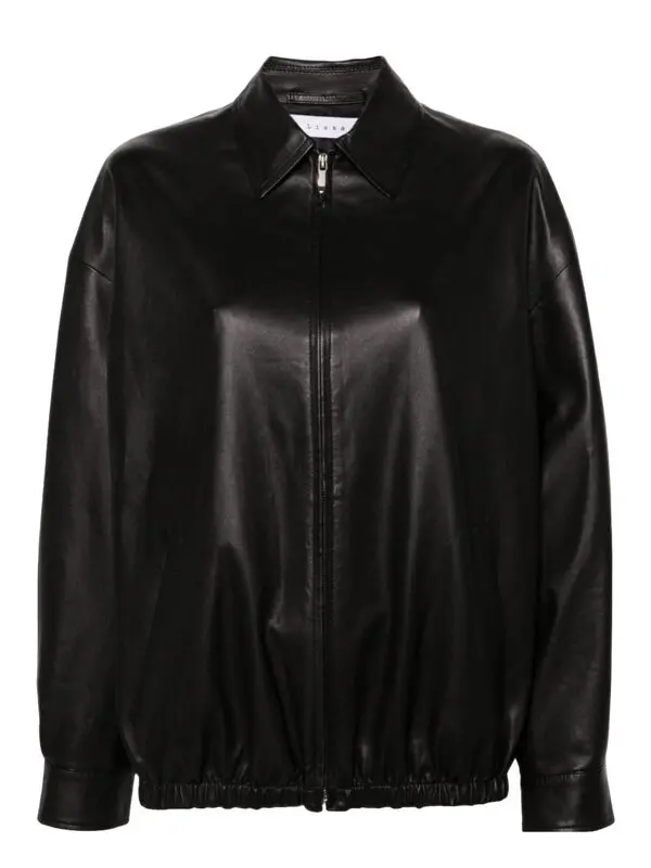 LISKA Long-sleeved Leather Jacket - Black