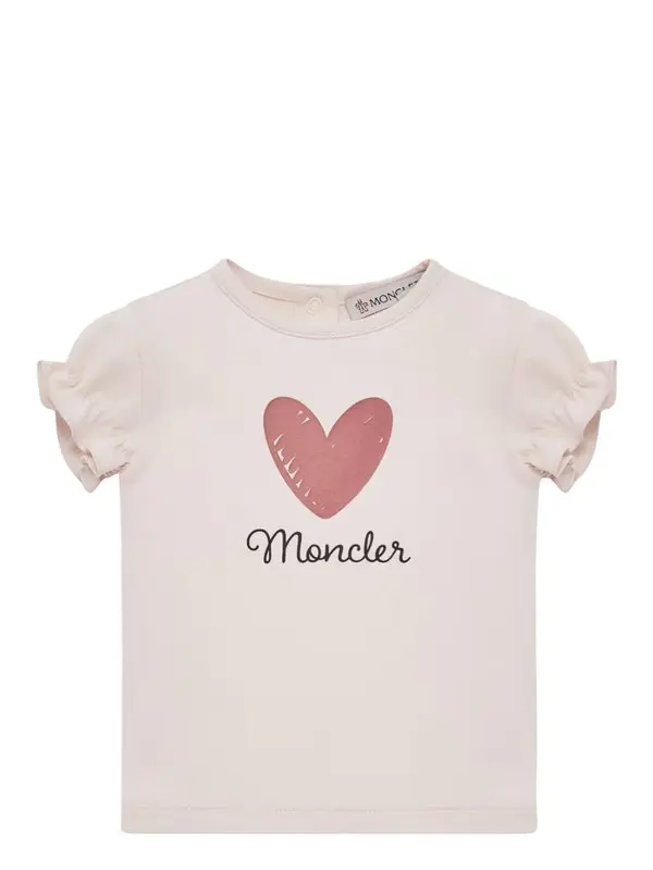 Moncler Heart Motif Cotton T-shirt With Ruffle Sleeves - Light Pink