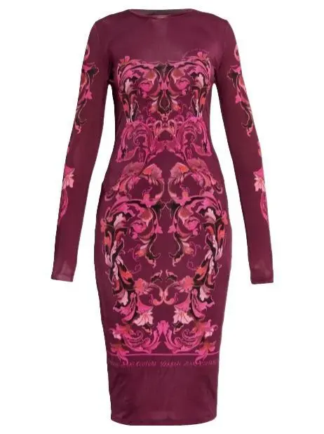 Versace Barocco Print Midi Dress - Purple