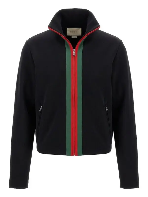 Gucci Stretch Nylon Zip Jacket With Web Intarsia - Black