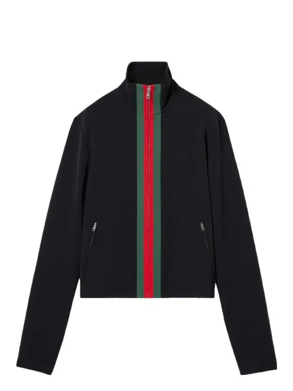 Gucci Stretch Nylon Zip Jacket With Web - Black