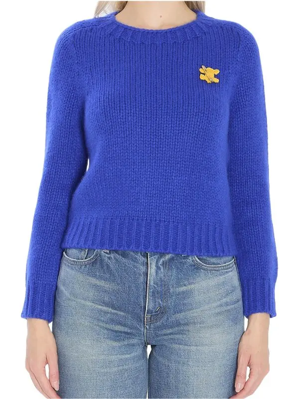 Celine Crewneck Sweater In Cashmere And Silk With Crocheted Triomphe Appliqu - Blue