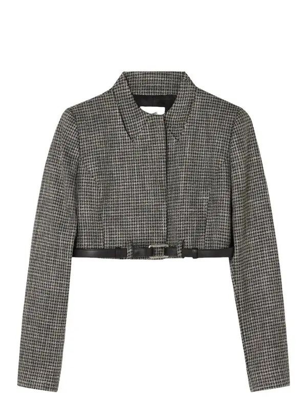 Coperni Checked Cropped Jacket With Belt Detail - Black