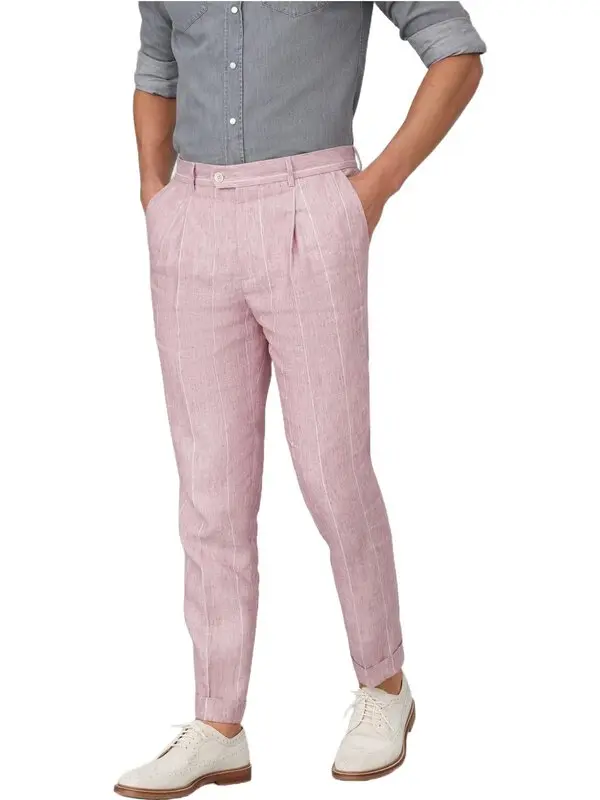 Brunello Cucinelli Pinstripe Tapered Linen Chinos - Pink
