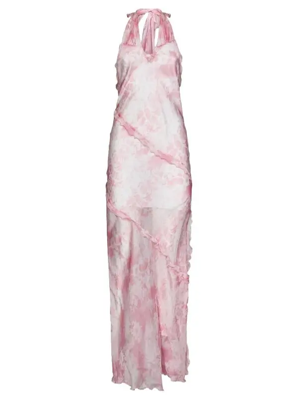 MSGM Sleeveless Sheer Ruffle-detailed Maxi Dress - Pink
