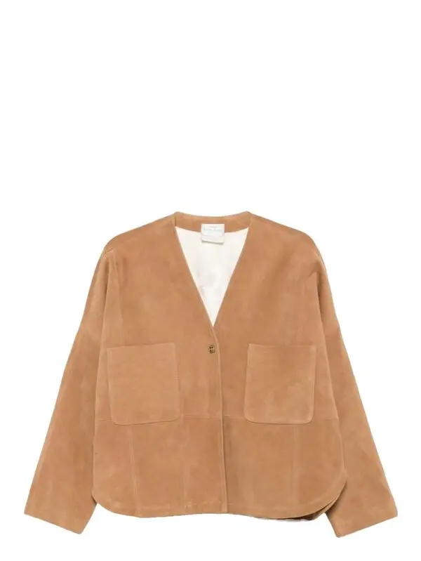 FORTE_FORTE Suede V-neck Jacket - Nude