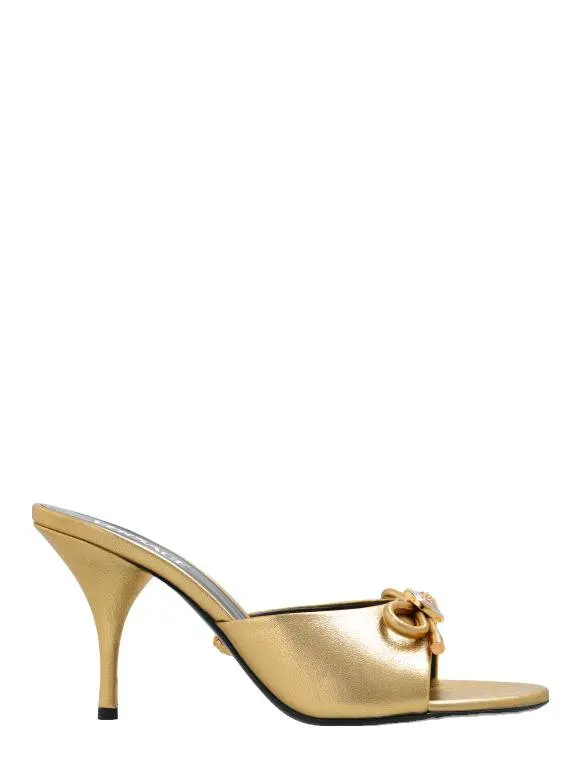 Versace Open Toe High Heel Slingback Sandals With Bow Detailing - Golden
