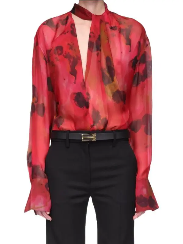 Victoria Beckham Printed Long Sleeve Blouse - Raspberry