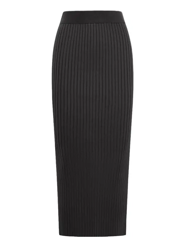 JIL SANDER Ribbed Knit Midi Skirt With Back Slit - Black