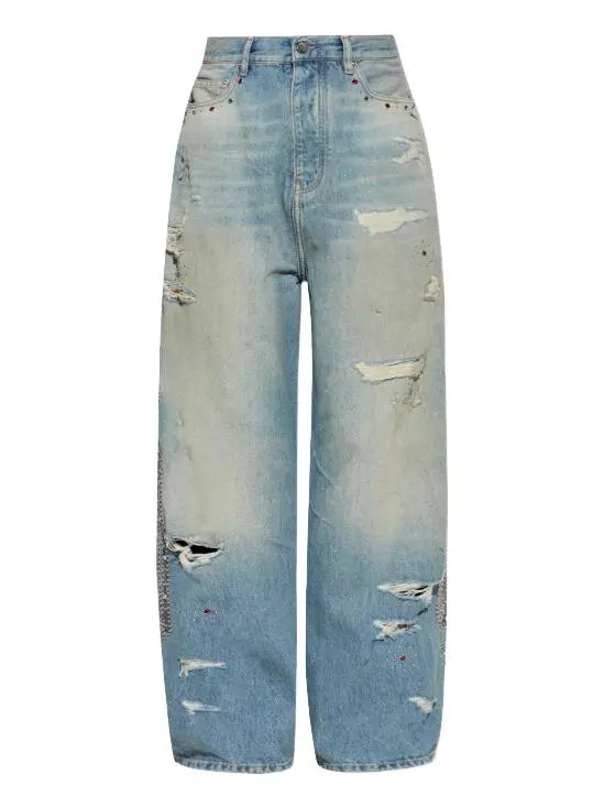 Amiri Distressed Embellished Jeans - Gray