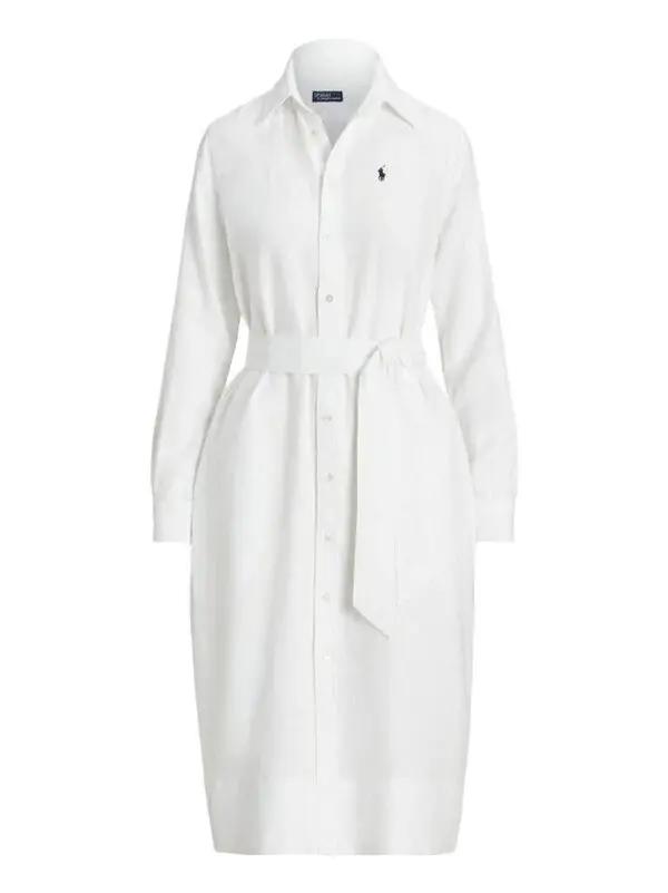 Polo Ralph Lauren Linen Shirtdress With Embroidered Logo - White