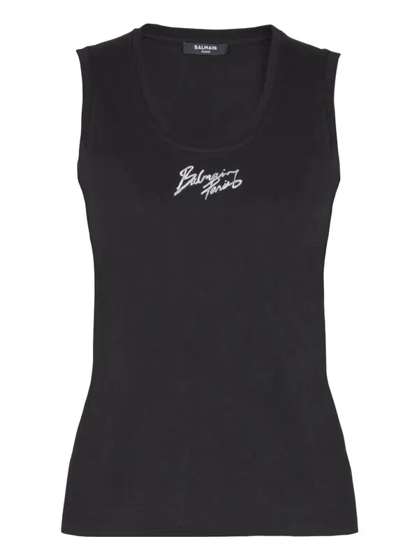 Balmain Brushed Logo Printed Relaxed Tank Top - Black