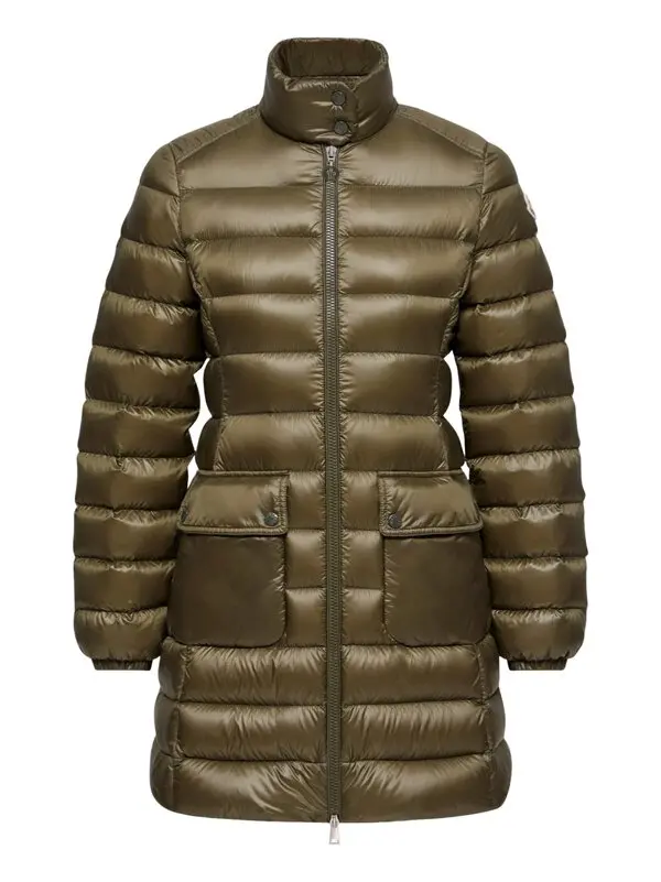 Moncler Genet Long Zip-up Padded Jacket - Olive Green