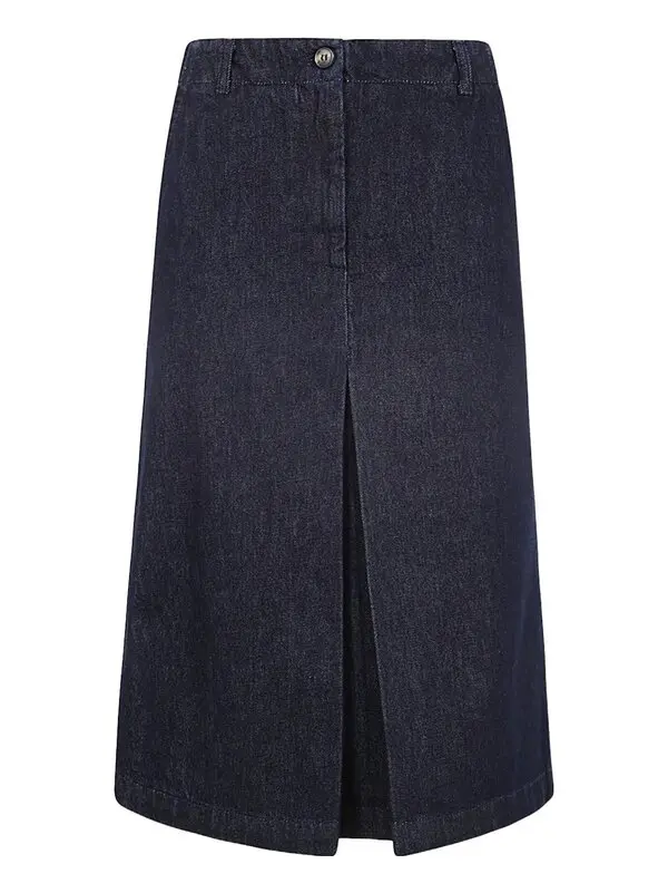 Dries Van Noten Denim Midi Skirt With Belt Ring - Blue