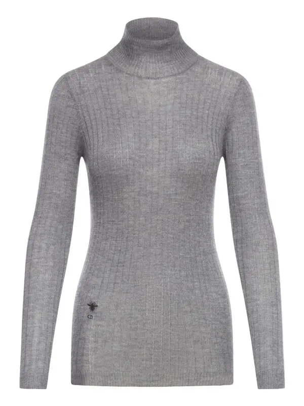 Dior Ribbed High Neck Long Sleeve Sweater - Gray