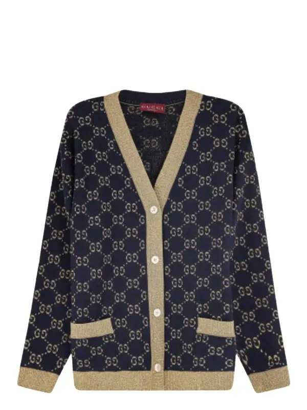 Gucci V-neck Button-up Cardigan With Gg Monogram - Blue