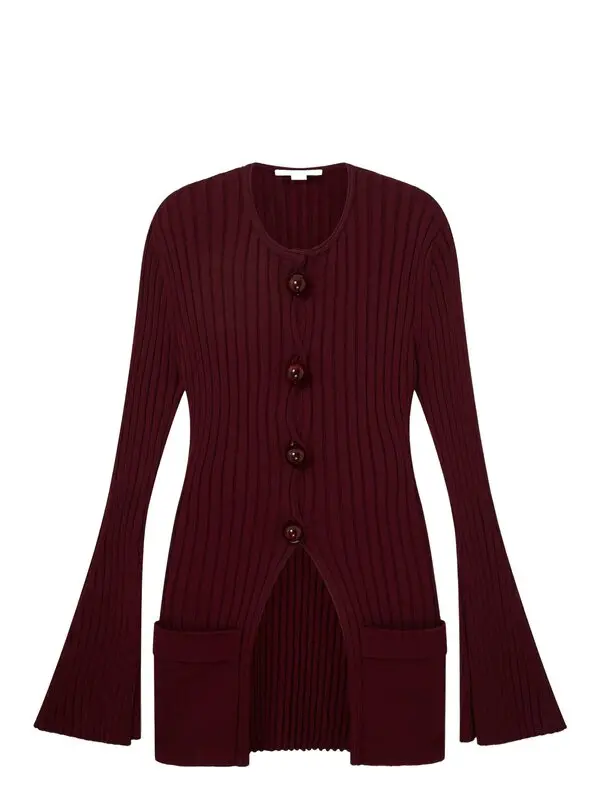 Stella McCartney Ribbed Knit Buttoned Cardigan - Bordeaux