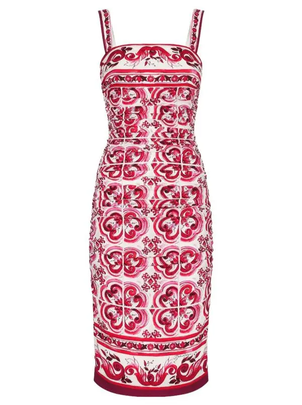 Dolce & Gabbana Majolica Printed Charmeuse Midi Dress - Pink