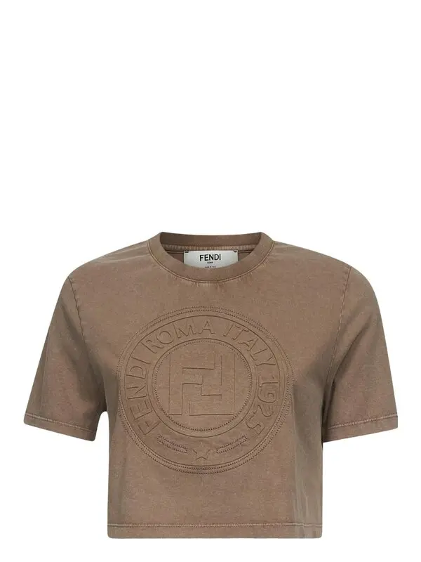 Fendi Logo Detailed Cropped T-shirt - Brown