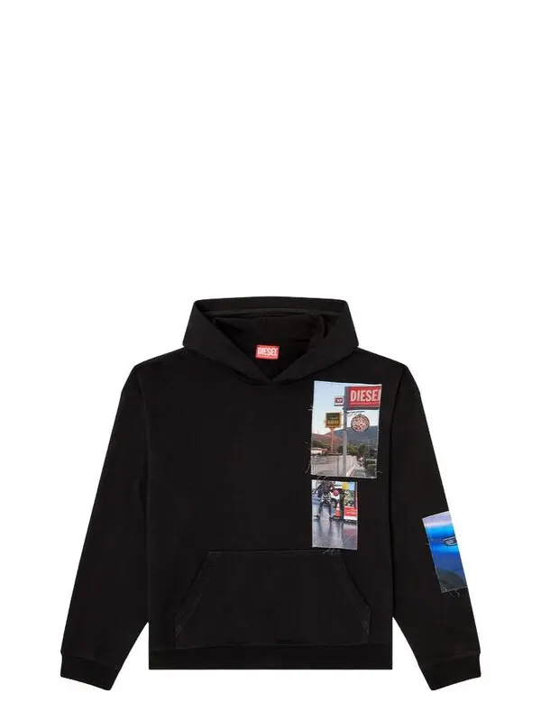 DIESEL® Patchwork Print Hoodie - Black
