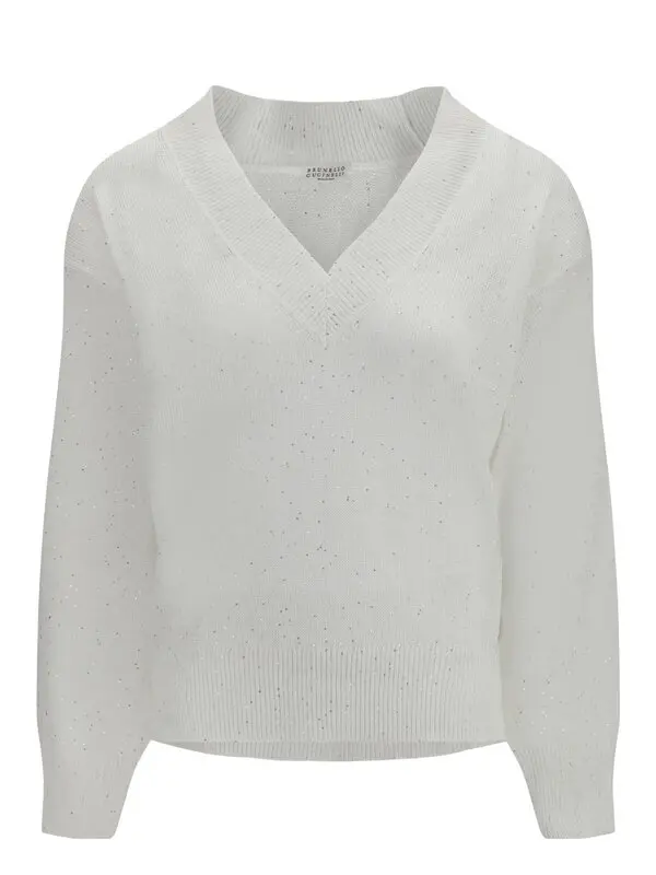 Brunello Cucinelli V-neck Knitted Jumper With Ribbed Details - Gray