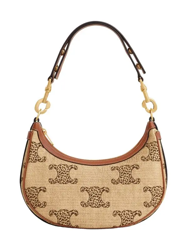 Celine Medium Ava Strap Bag In Raffia Effect Textile With Leopard Triomphe - Natural/tan