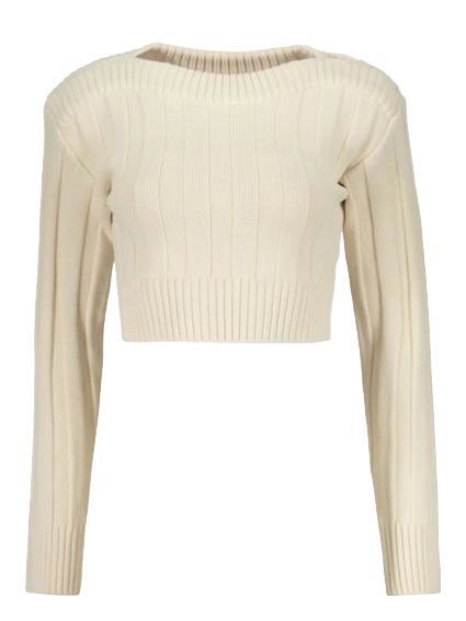 LOW CLASSIC Ribbed Cropped Long Sleeve Sweater - No