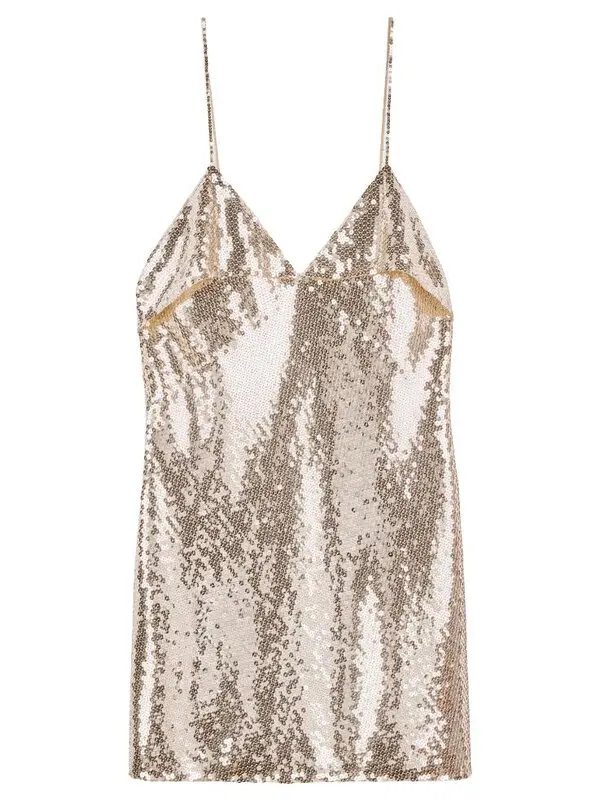 Celine Embroidered Mini Dress In Silk Georgette - Nude