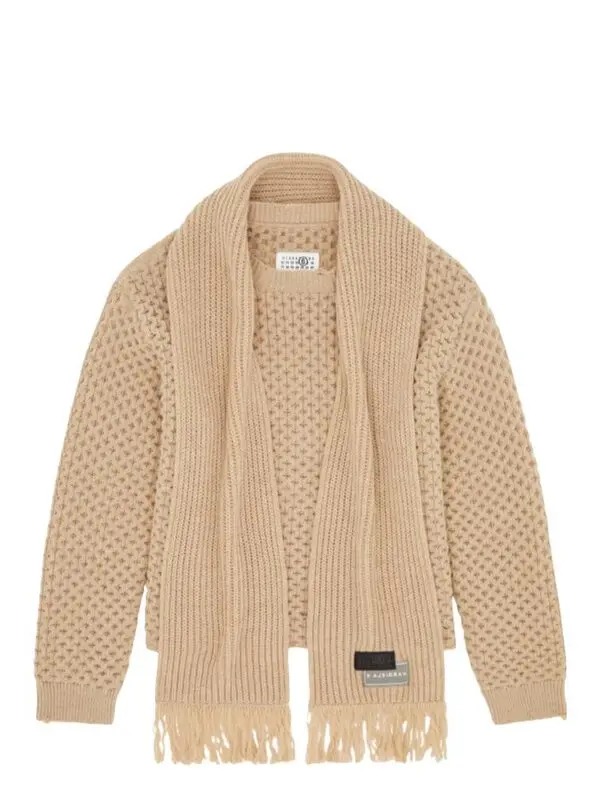 MAISON MARGIELA Wool-blend Knit Cardigan With Integrated Scarf - Nude