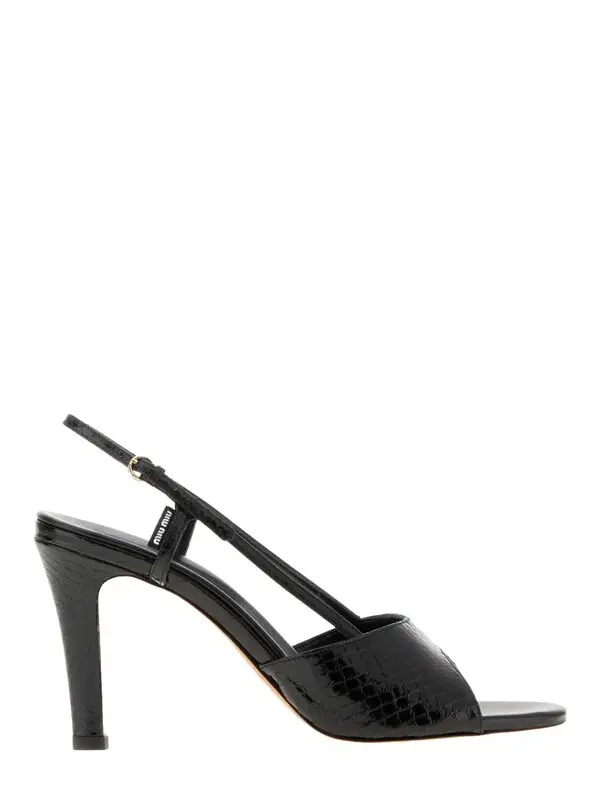 Miu Miu Embossed Slingback Sandals - Black