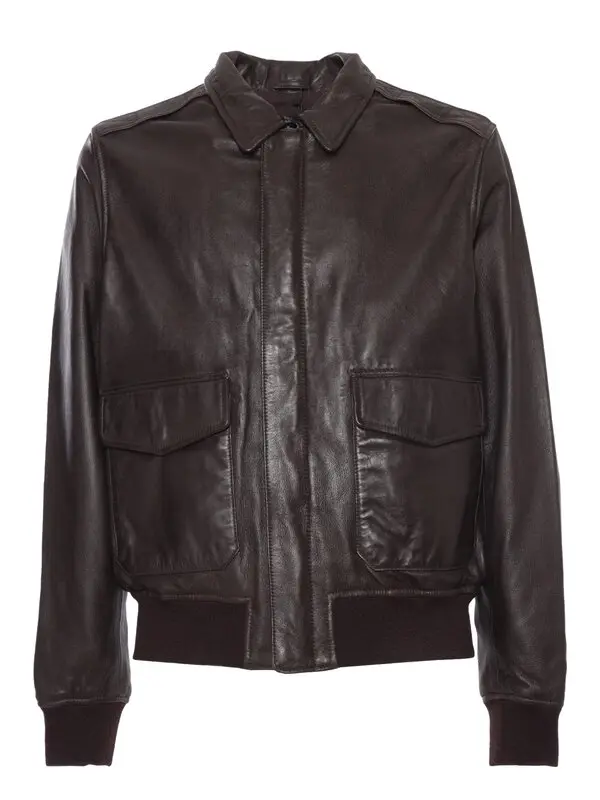 SCHOTT Long-sleeved Leather Bomber Jacket - Black