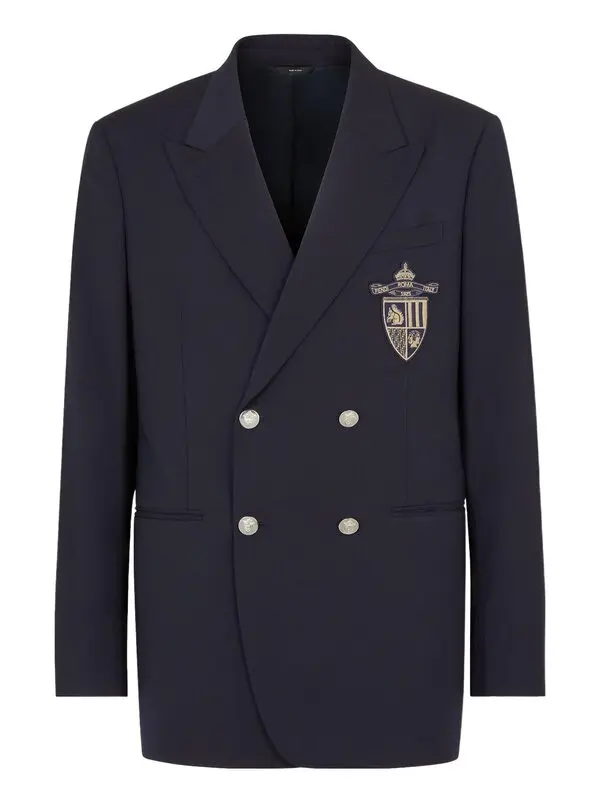 Fendi Double-breasted Embroidered Crest Jacket - Blue