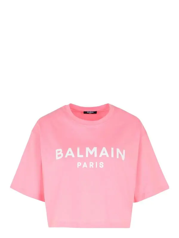 Balmain Logo Printed Round Neck T-shirt - Pink