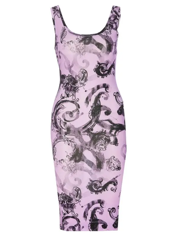 Versace Sleeveless Baroque Print Dress - Purple