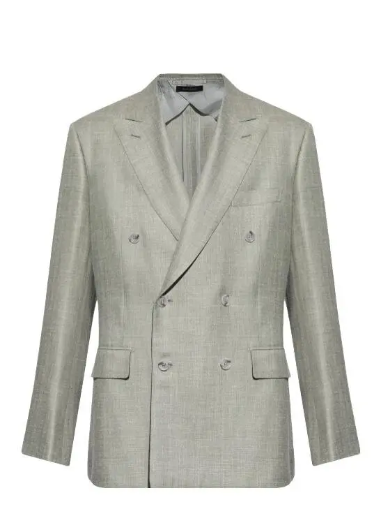 Brioni Peak-lapel Double-breasted Blazer - Gray