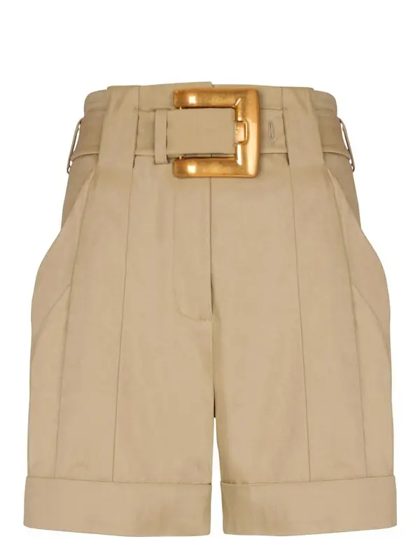 Balmain Belted Gabardine Shorts - Beige